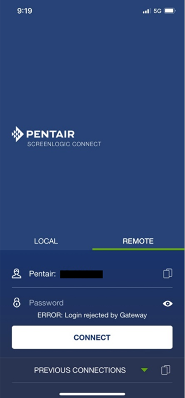 Why does my ScreenLogic2 app say “Login Rejected by Gateway”?